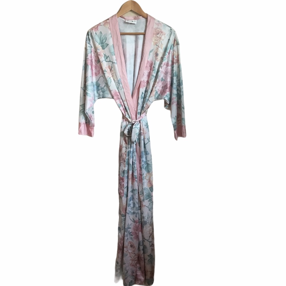 Vintage Sears Apostrophe Floral Satin Robe - Gem